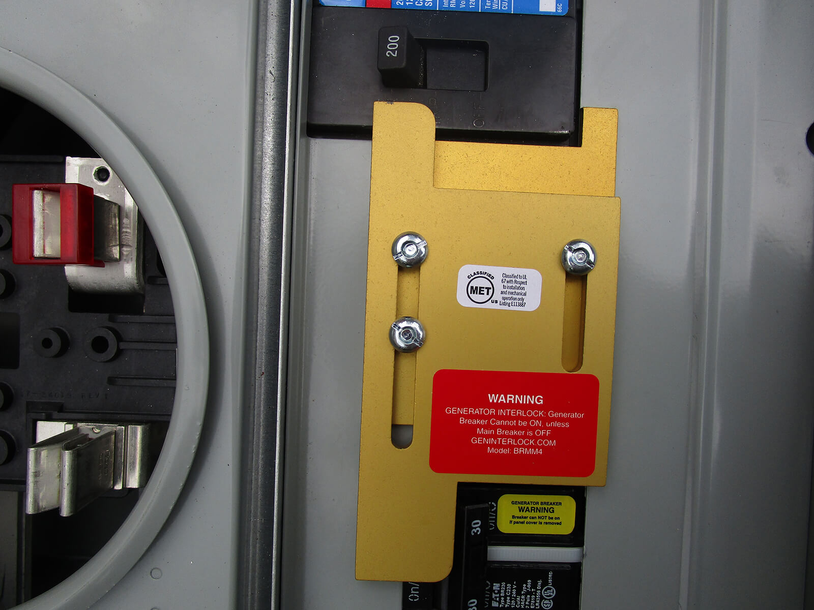 Generator Interlock Kit Cutler Hammer / Eaton Meter Main BR Panel ...