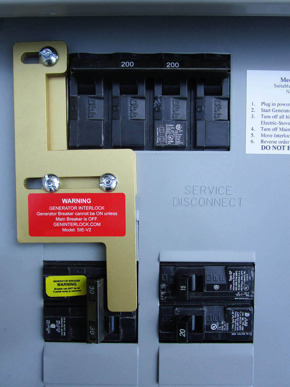 Generator interlock kit Vertical throw Siemens 150-200 Amp Panels ...
