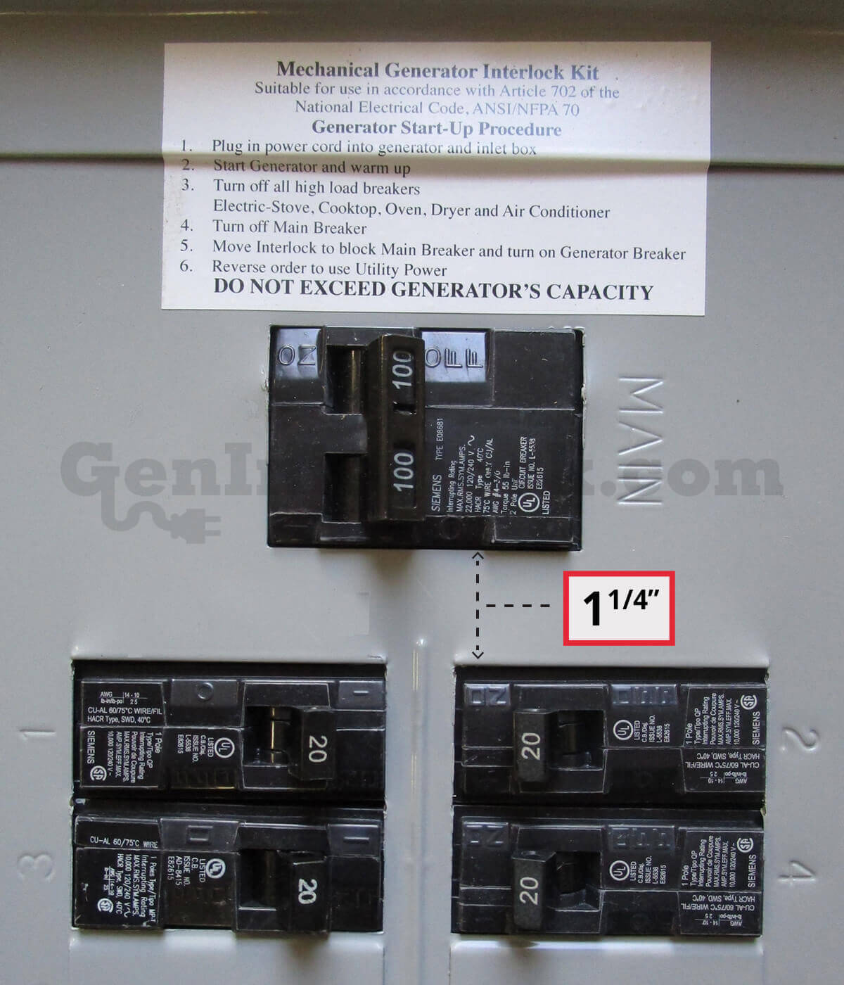 Generator interlock kit / OEM Siemens and Murray 100 Amp Panels ...
